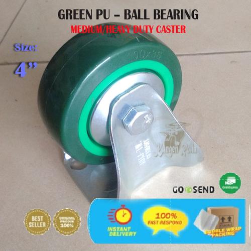 Jual Roda Troli PU Hijau 4 inch Rigid MEDIUM DUTY Ball Bearing High ...