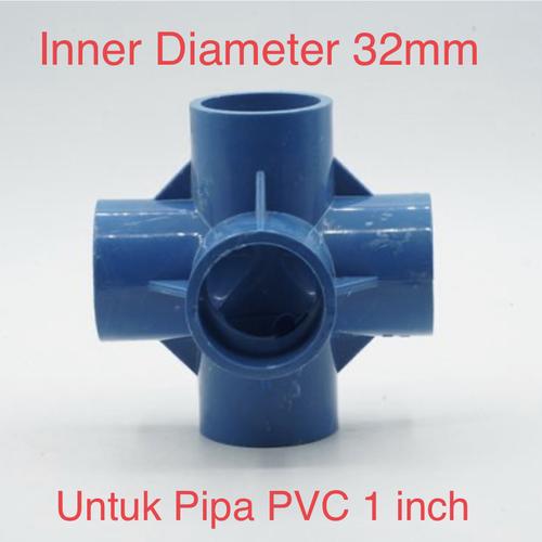Jual Blue Fitting 5 Way Arah T Tee Elbow ID 32mm for Pipa PVC 1 inch ...