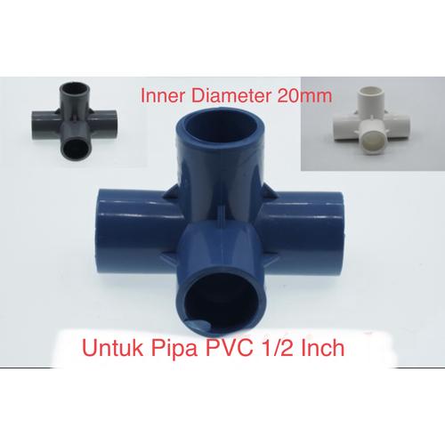 Jual Fitting 4 Way Arah T Tee 90 Degree ID 20mm for Pipa PVC 1/2 inch ...