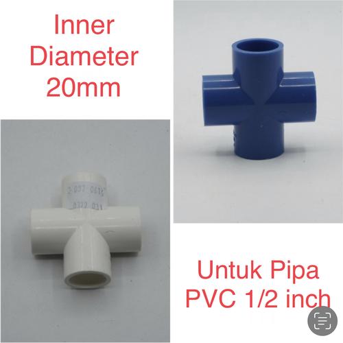Jual Blue Fitting 4 Way Arah Tee Cross White ID 20mm for Pipa PVC 1/2 ...