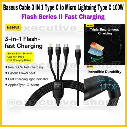 Jual Baseus Cable 3 IN 1 Type C to Micro Lightning Type C 100W Flash ...