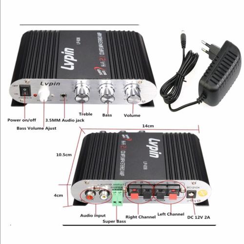 Jual POWER LVPIN Mini HiFi Stereo Amplifier Treble Bass Booster 12V ...