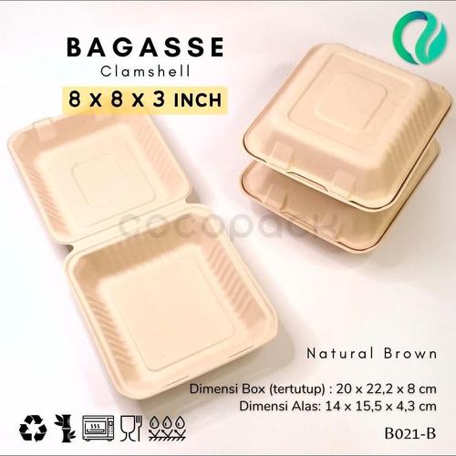 Jual Bagasse Clamshell 8 inch 900ml Brown Food Container 25 PCS - Kota ...