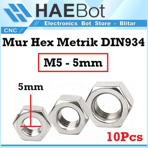 Jual [HAEBOT] Mur Hex Metrik Lock Nut M3 M4 M5 M6 M8 DIN934 Stainless Steel - M5 5mm x 10pcs ...