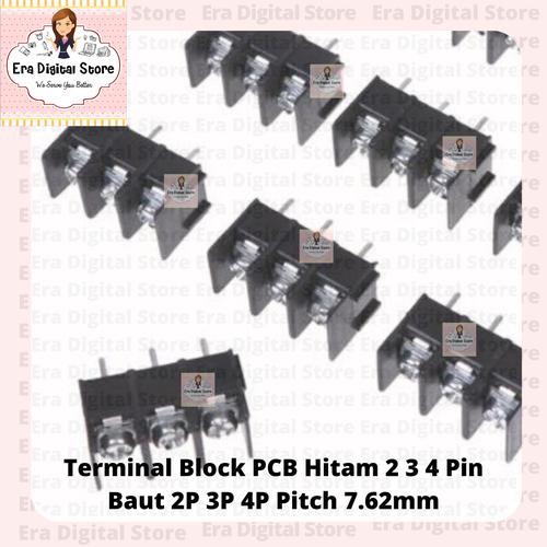 Jual Terminal Block PCB Hitam 2 3 4 Pin Baut 2P 3P 4P Pitch 7.62mm ...
