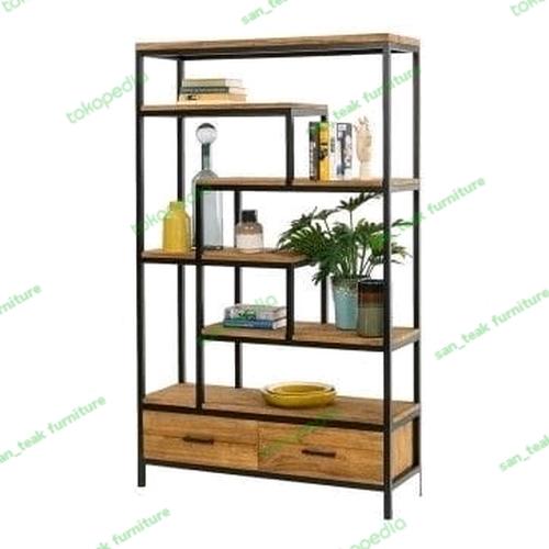 Jual rak industrial susun besi hollow kayu jati industrial bookshelf ...