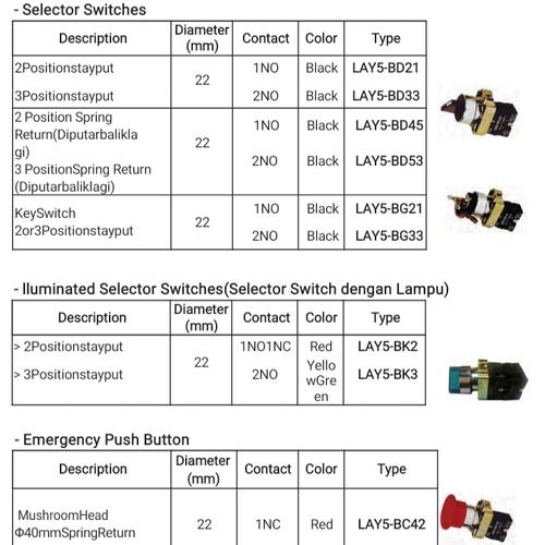 Jual Selector Switch LAY5-BD21, 2 Position 1NO. 220Vac. FORT - Kota ...