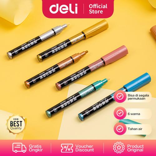 Jual Deli Acrylic Marker / Spidol Akrilik 6 Warna Pastel Metalik S58X ...