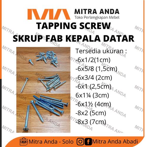 Jual SKRUP PUTIH FAB BAUT KEPALA DATAR FLAT PLUS - 6x1/2 (1cm) - Kab ...