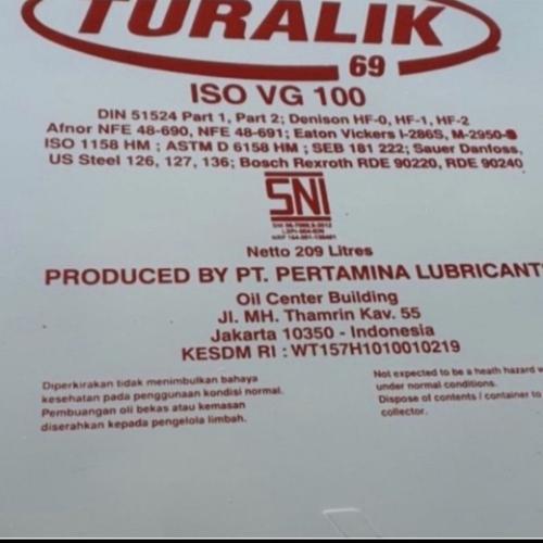 Jual Oli Hidrolik Pertamina Turalik 69 Iso Vg 100 Pelumas 209Liter ...