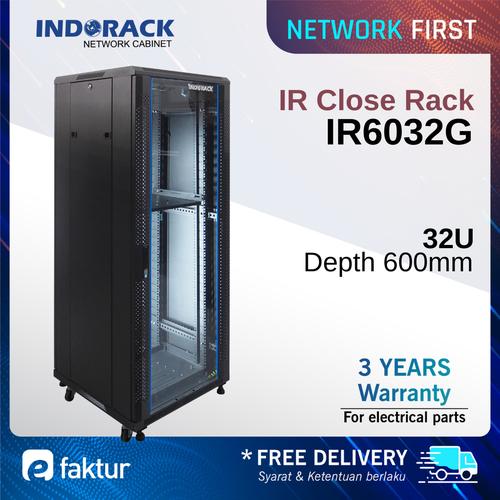 Jual IR6032G Indorack Close Rack 32U Depth 600mm Glass Door Rak Switch ...