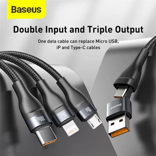 Promo Baseus 3 in 1 Micro USB + Type C + Lightning Fast Data Cable 100W ...