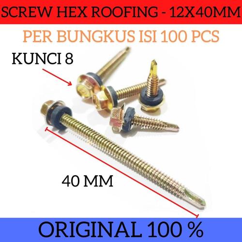 Jual Per 100 Pcs Baut Skrup Hex SDS Self Drilling Roofing Ukuran 12 x ...