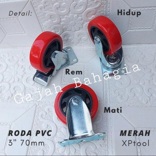 Jual Roda PVC 3 inch 75 mm merah Mati Hidup Rem Roda kastor Troli ...