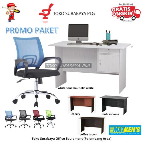 Jual Set Meja Kerja Kantor Minimalis Matkens + Kursi Putar Jaring Murah ...