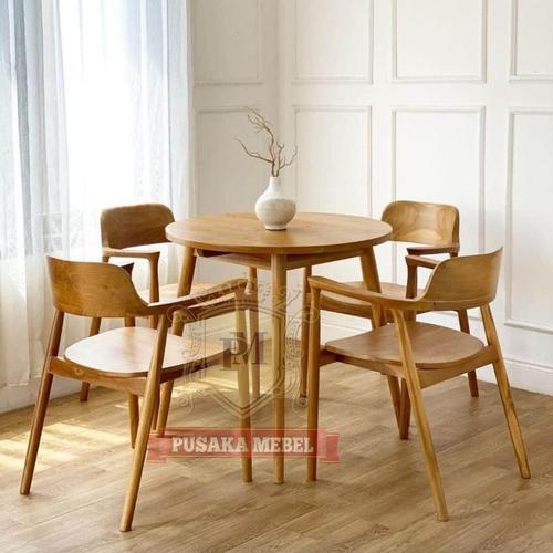 Jual meja caffe bulat 4 kursi kayu jati, set meja makan minimalis kayu ...