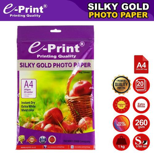 Jual KERTAS FOTO GLOSSY SILKY GOLD A4 - 260gsm ISI 20 E-PRINT/kertas ...