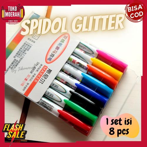 Jual SPIDOL GLITER 1 SET 8pcs SPIDOL UNIK TINTA GLITTER LUCU MEWARNAI ...