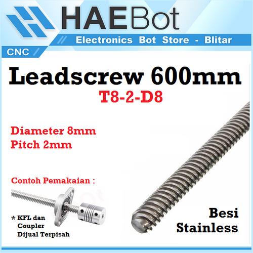 Jual [EBS] Lead Screw Leadscrew 600mm T8 Lead 8 Pitch 2mm Besi Ulir CNC ...