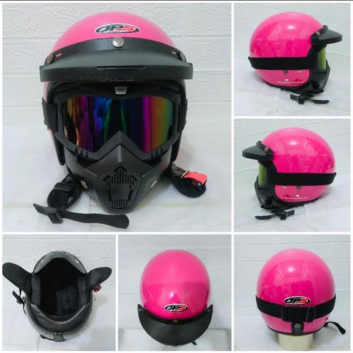 Jual Helm Motor Retro JPS Kirei Pink + Goggle Mask SNI Original - Putih ...