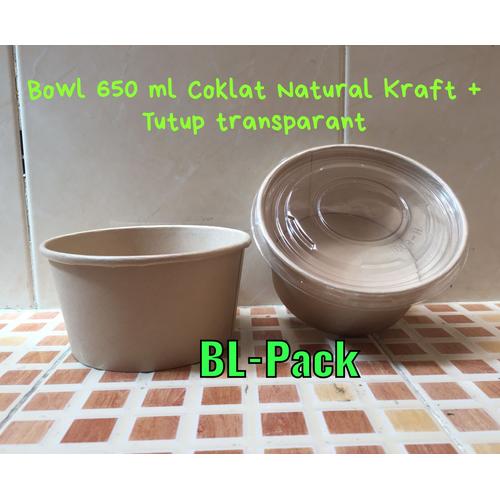 Jual paper bowl 650 ml natural coklat dengan tutup transparant ...
