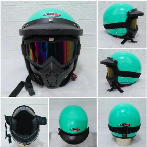 Jual Helm Motor Retro JPS Kirei Tosca + Goggle Mask SNI Original - Biru ...