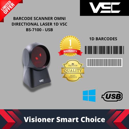 Jual BARCODE SCANNER OMNI DIRECTIONAL LASER 1D VSC BS-7100 - USB ...