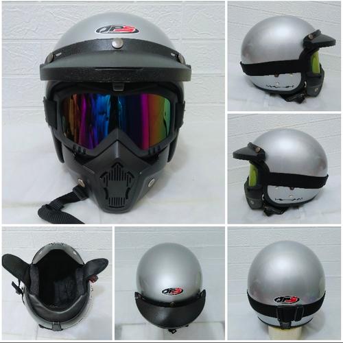Jual Helm Motor Retro JPS Kirei Silver + Goggle Mask SNI Original ...