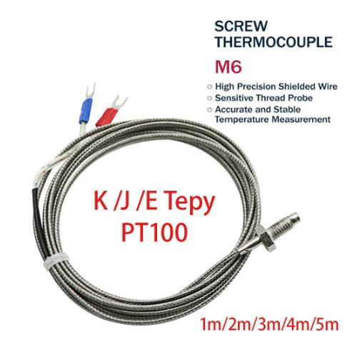 Jual Thread M6 Screw Probe Sensor Thermocouple K J E PT100 Type 0-400 ...