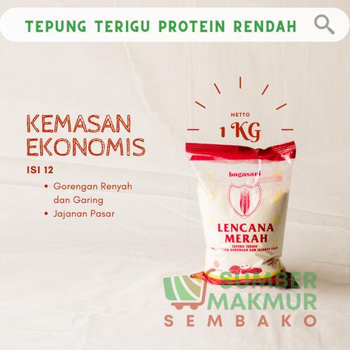 Jual TEPUNG TERIGU LENCANA MERAH KEMASAN 1 KG - 1 Dus, Gojek/Grab ...