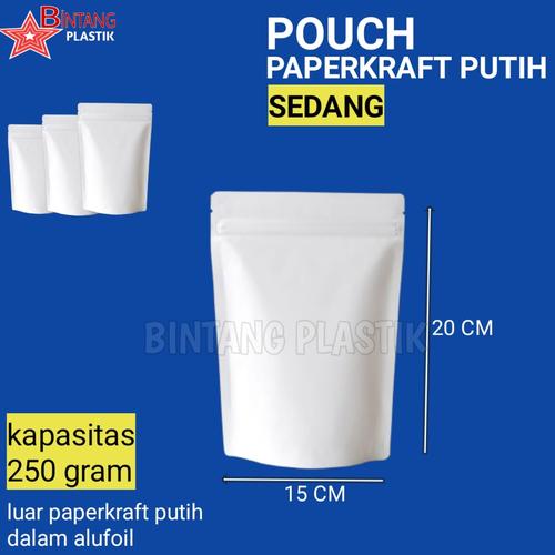 Jual STAND POUCH 250GR KRAFT PUTIH FULL/ KEMASAN KOPI/PLASTIK KLIP ...