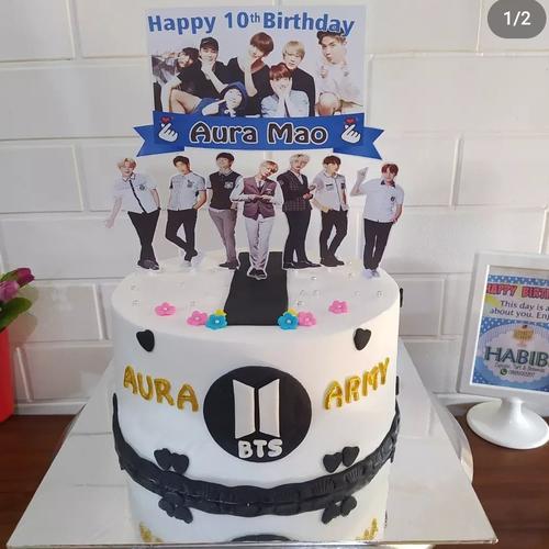 Jual kue ulang tahun bts / bts birthday cake - Putih, diameter 20cm ...