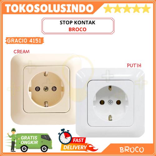 Jual Stop Kontak BROCO Tipe GRACIO (4151) CREAM / PUTIH, Colokan Tembok ...