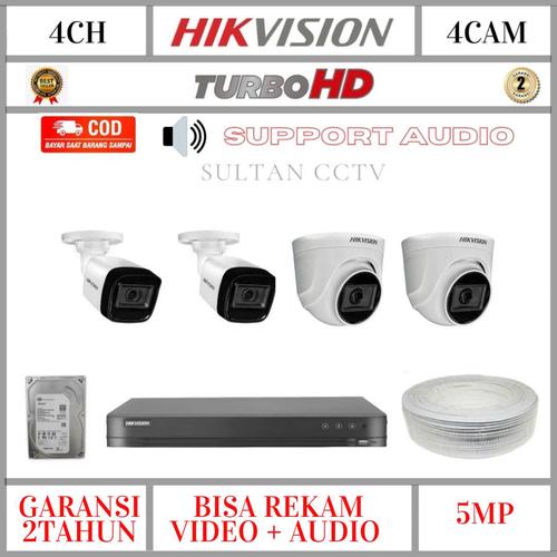Promo PAKET CCTV FULL HIKVISION 5MP 4 CHANNEL 4 CAMERA KAMERA TURBO HD ...
