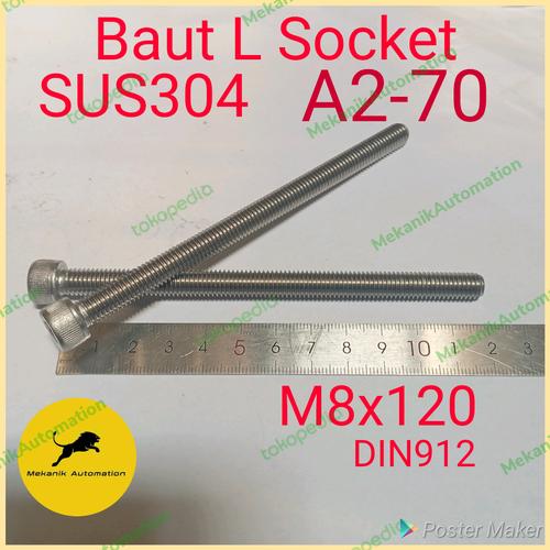 Jual Baut L M8 x 120 SUS304 A2-70 - Jakarta Timur - Mekanikautomation | Tokopedia