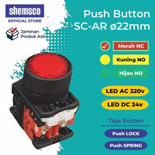 Jual 220v Push Button Merah 22mm Lock Shemsco Switch AR22-REOL-RED Fuji ...