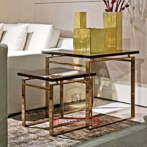 Jual side table marmer besi stainless gold, meja tamu besi stainless ...