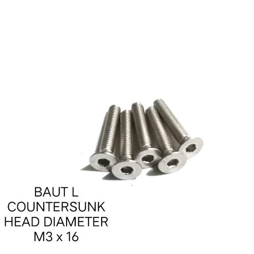 Jual BAUT VERSENG M3 x 16 BAUT COUNTERSUNK SS304 BAUT L FLAT - Kota Bekasi - Cakra Dinamika ...