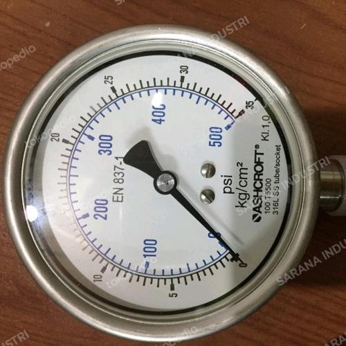 Jual Pressure Gauge ASHCROFT 0-500 PSI 4" stanles steel full 500 PSI ...