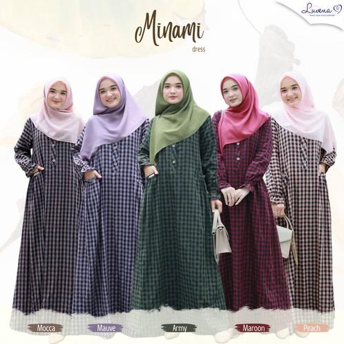 Jual Dress Minami by Luvena Gamis Katun Motif Full Square Gamis Model ...