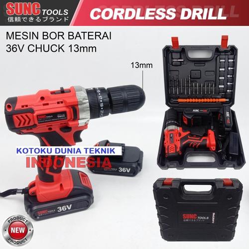 Jual SUNC 36V BOR 13MM CORDLESS IMPACT TEMBOK BESI KAYU SET LENGKAP ...