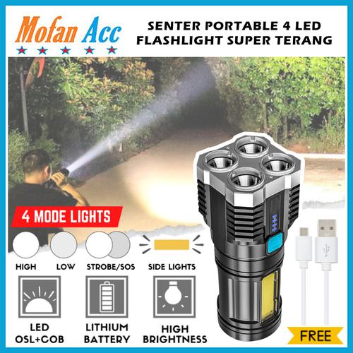 Promo Senter 4 LED + COB Light Super Terang L-S03 Senter Rechargeable 4 ...