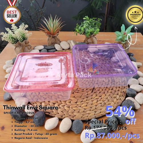 Promo Thinwall kotak makan envi anti pecah SQ 2liter 2000ml cap warna ...