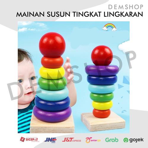 Jual Mainan susun tingkat lingkaran, Wooden stacking tower kayu - Warna ...