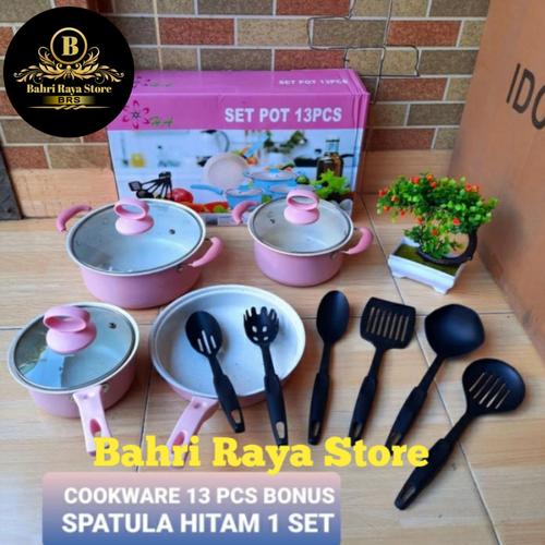 Promo Teflon Marble 13 Pcs Panci Set Cookware Set Tutup Kaca Spatula ...