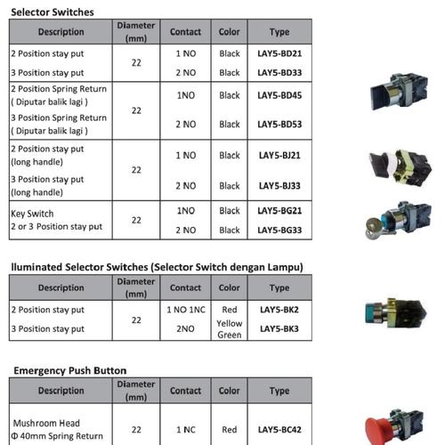 Jual Selector Switch LAY5-BD33, 3 Position 2NO. 220Vac. FORT - Kota ...