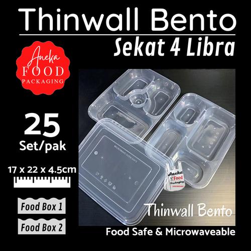 Jual Thinwall/kotak makan bento bening tahan panas sekat 4+tutup - Food ...