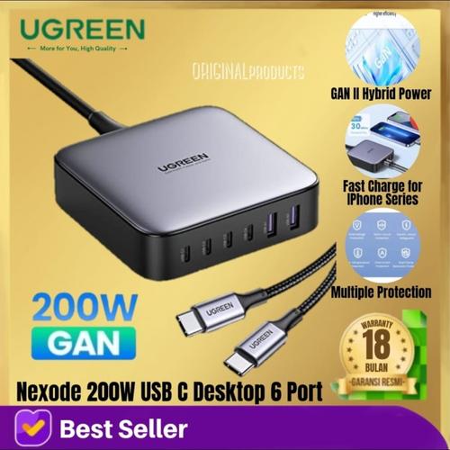 Promo Ugreen 200W GaN Charger Quick Charge QC 4.0 3.0 Type C PD USB 6 ...