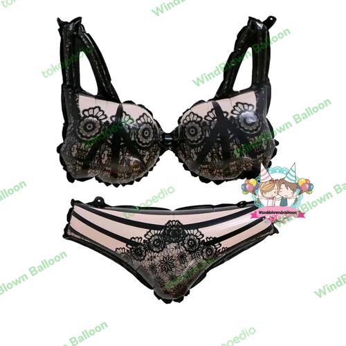Jual Windblown Balloon Foil Black Bra & Underwear Set for Bridal Shower ...