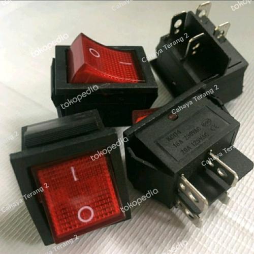 Jual rocker switch on off 4 pin/switch on off besar 4 pin merah + lampu ...